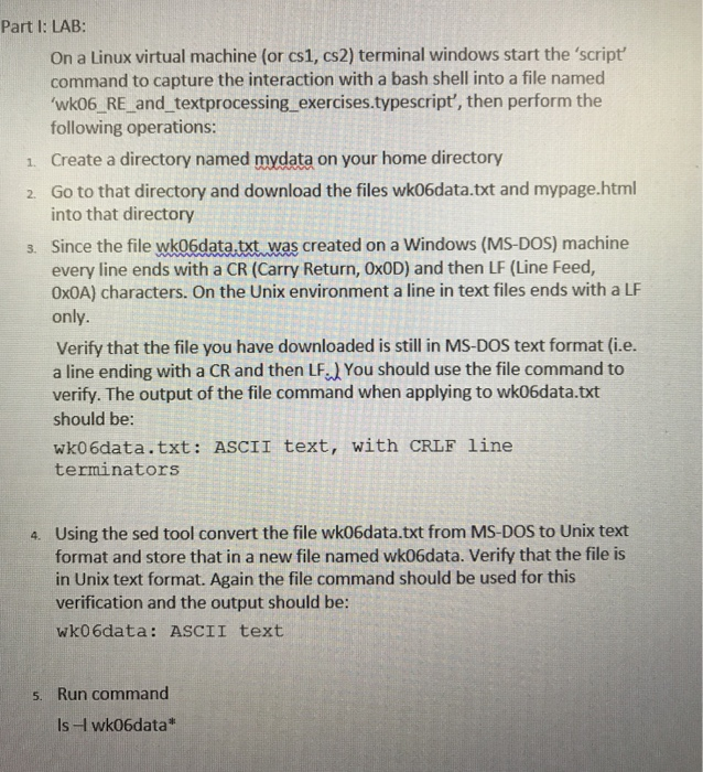 Solved Part I: LAB: On a Linux virtual machine (or cs1, cs2) | Chegg.com