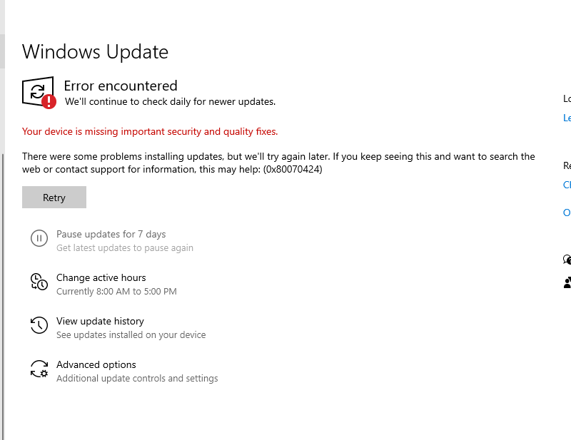 Solved Windows Update Error encountered O We'll continue to | Chegg.com