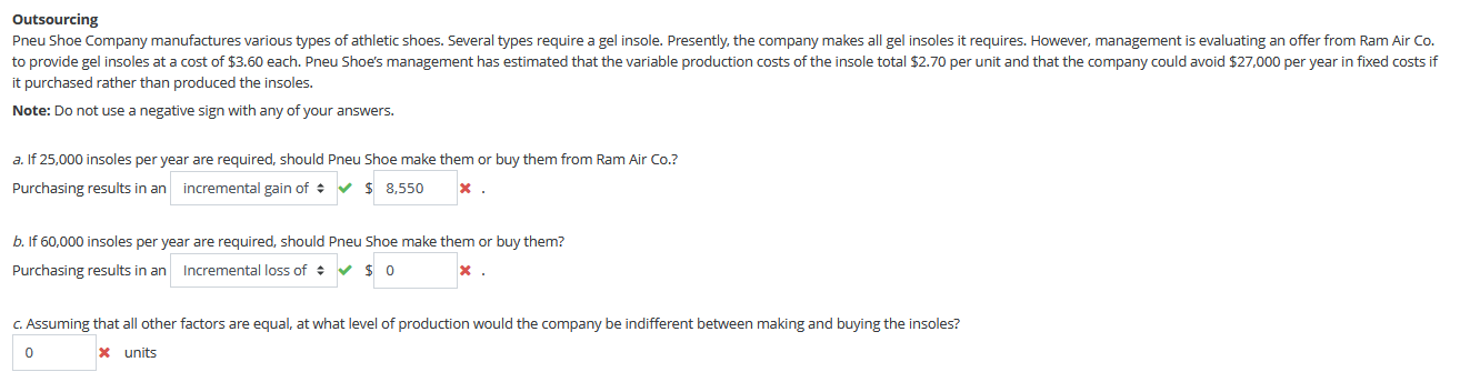 Solved Outsourcingit purchased rather than produced the | Chegg.com