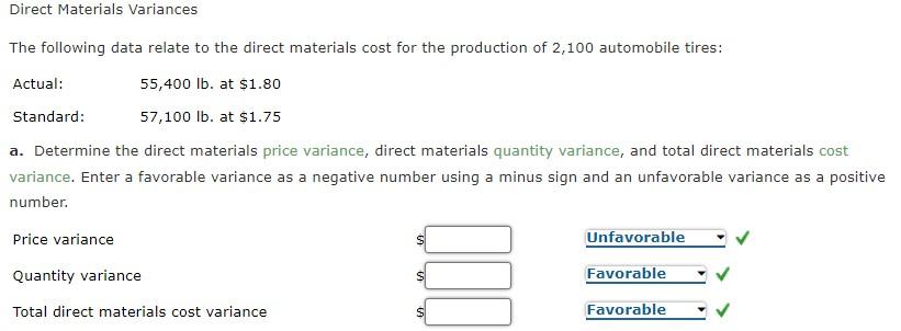 Solved Direct Materials Variances The following data relate | Chegg.com