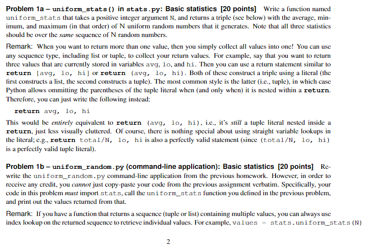 Solved Problem 1a - uniform_stats() in stats.py: Basic | Chegg.com