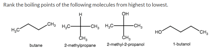 Solved Rank the boiling points of the following molecules | Chegg.com