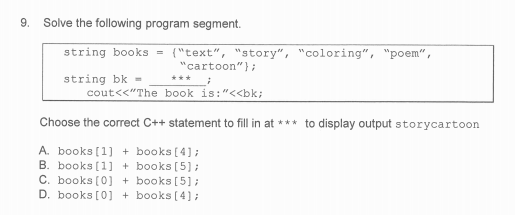 Solved 9. Solve the following program segment. string books | Chegg.com