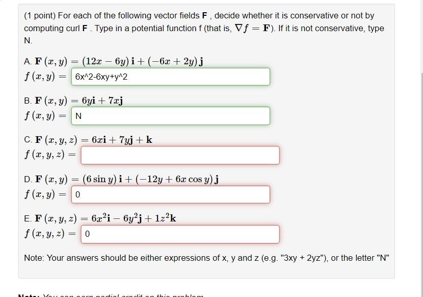 Solved (1 point) For each of the following vector fields F, | Chegg.com