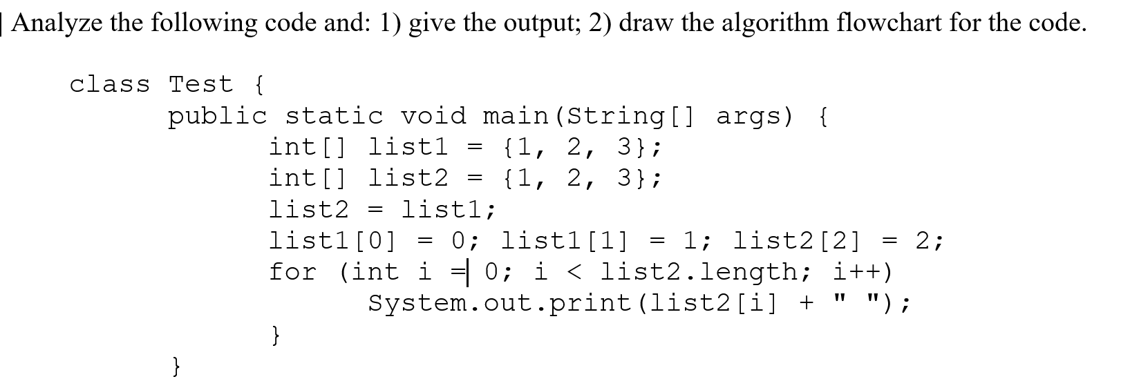 Solved Analyze the code and: 1.) give the output 2.) draw a | Chegg.com