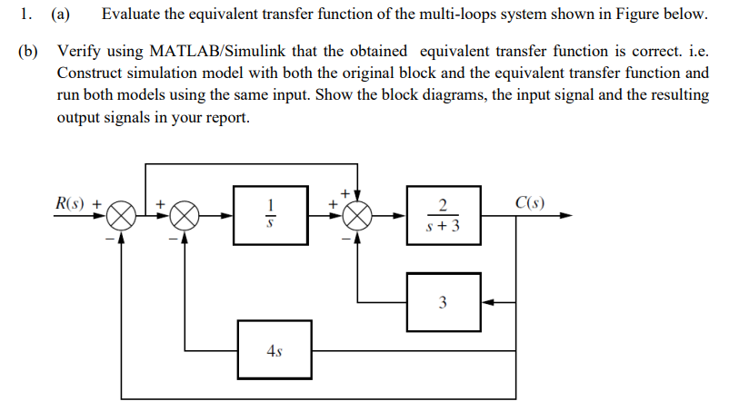 1. (a) Evaluate the equivalent transfer function of | Chegg.com
