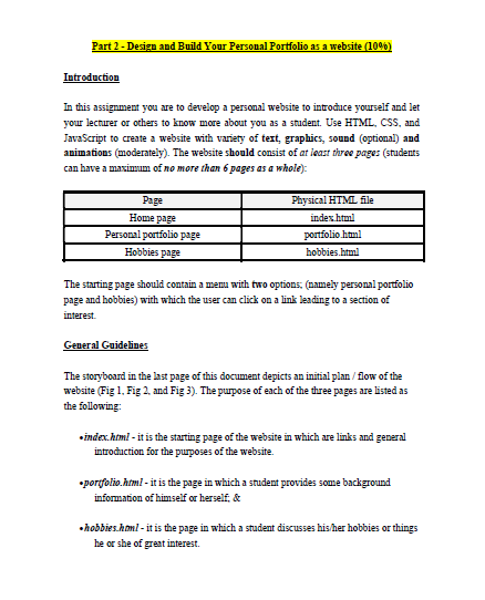 Solved Part 2 - Design and Build Your Persoual Portfolio as | Chegg.com
