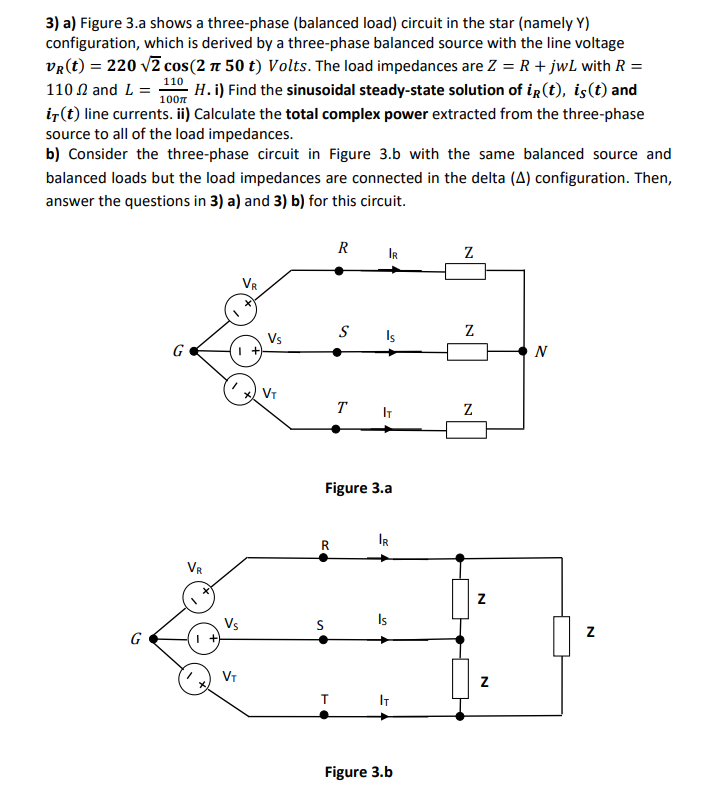 Solved 3) a) Figure 3.a shows a three-phase (balanced load) | Chegg.com