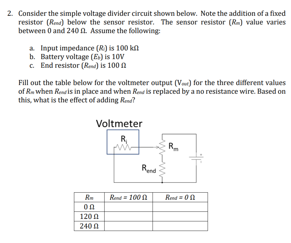 Solved 2. Consider the simple voltage divider circuit shown | Chegg.com