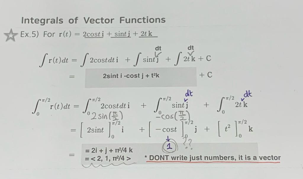 Solved Integrals of Vector Functions Ex.5) For | Chegg.com