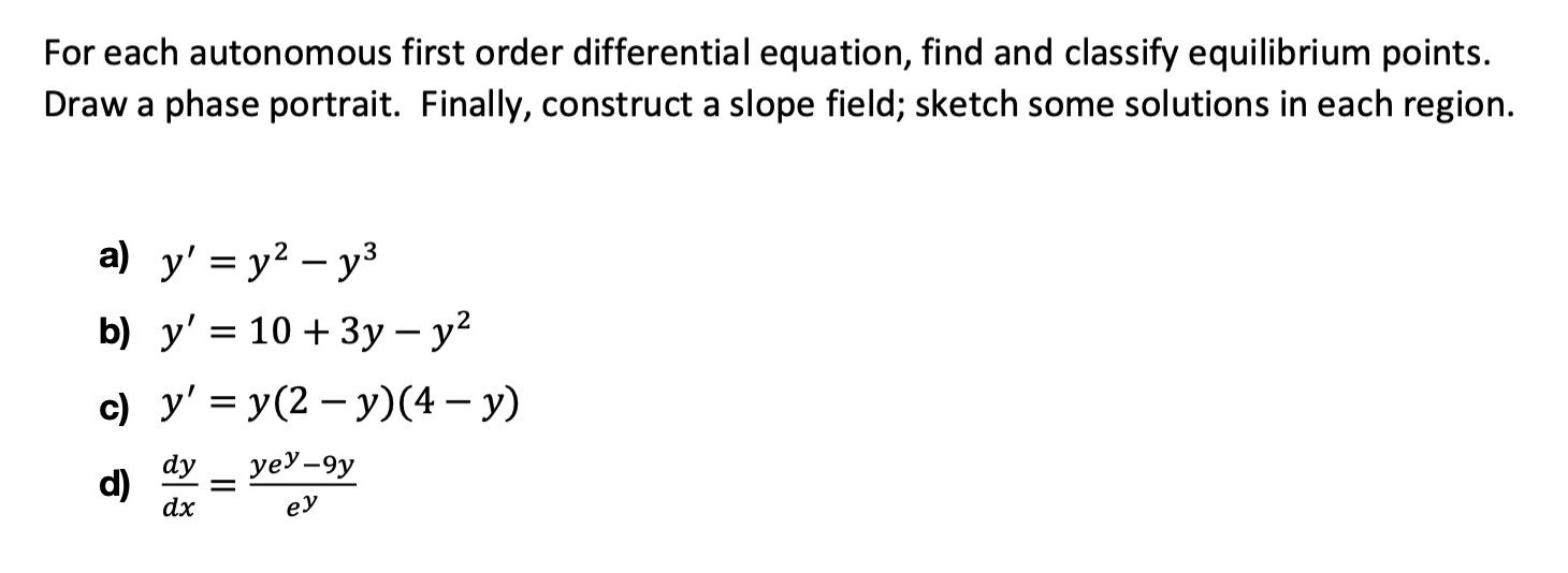 Solved For each autonomous first order differential | Chegg.com