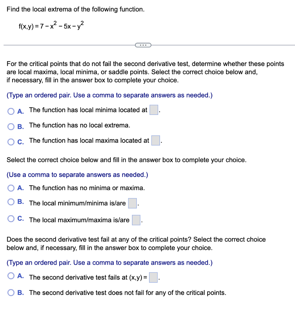 Solved Find the local extrema of the following function. | Chegg.com