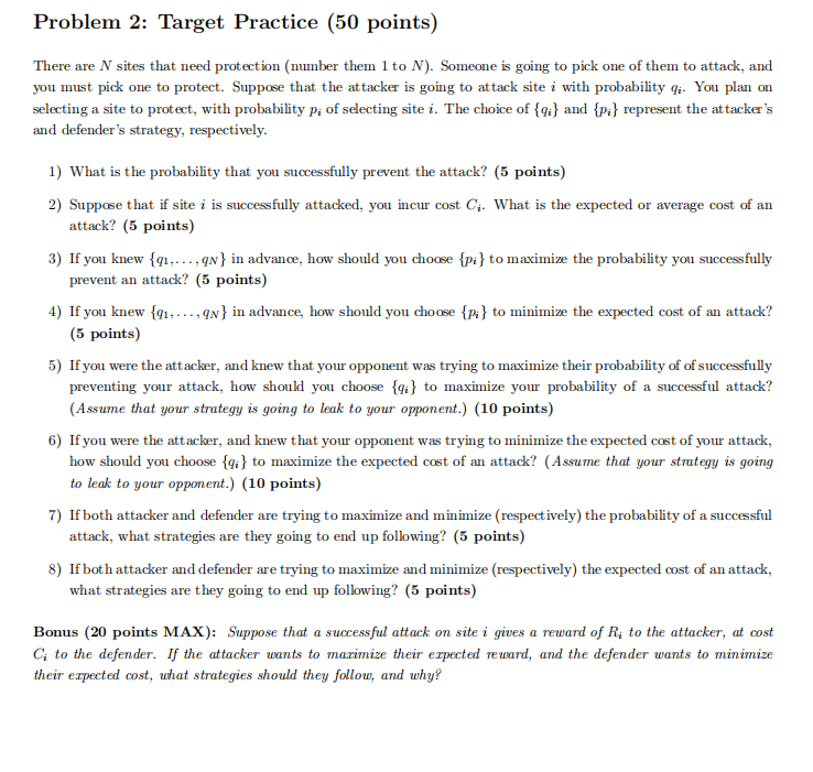 Solved Problem 2: Target Practice (50 points) There are N | Chegg.com