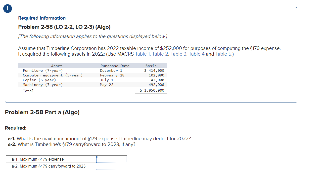 Solved Required information Problem 2-58 (LO 2-2, LO 2-3) | Chegg.com