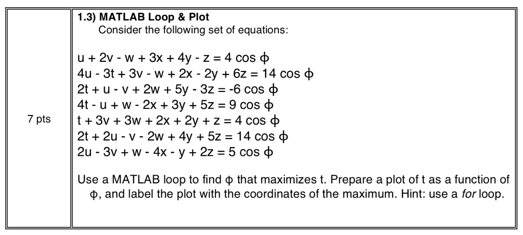 Solved 1.3) MATLAB Loop & Plot Consider the following set of | Chegg.com
