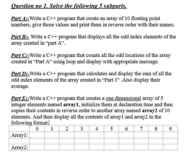 Solved Question no 1. Solve the following 5 subparts. Part | Chegg.com