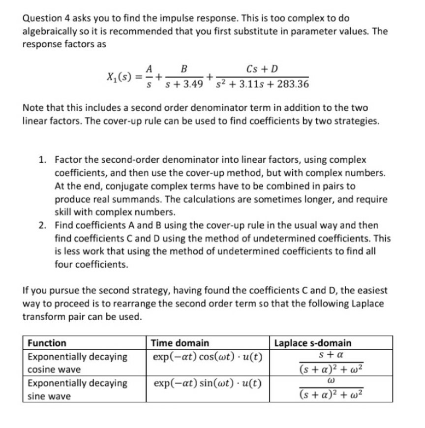 Solved Question 4 asks you to find the impulse response. | Chegg.com