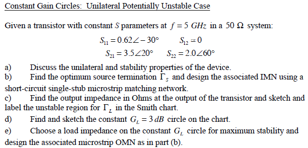 Constant Gain Circles: Unilateral Potentially | Chegg.com