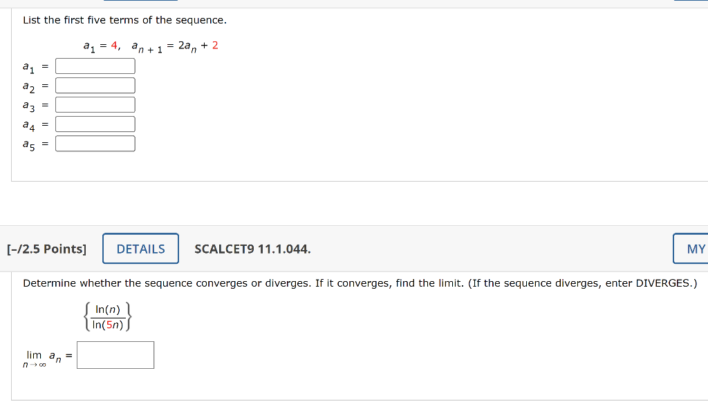 Solved List the first five terms of the sequence. | Chegg.com
