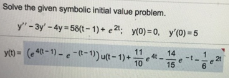Solved Solve the given symbolic initial value problem. y'' - | Chegg.com