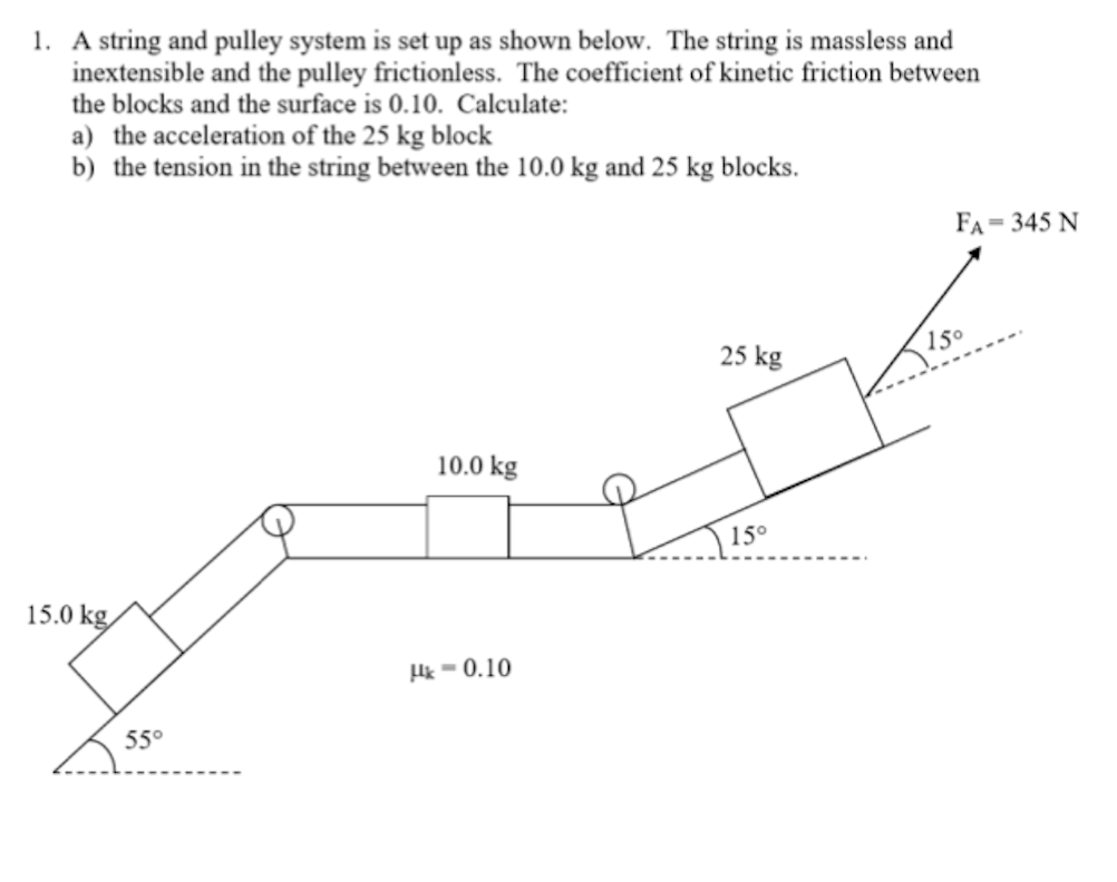 Solved 1. A string and pulley system is set up as shown | Chegg.com
