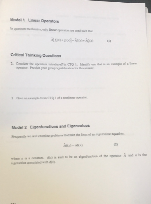 Solved Operators and Eigenvalue Equations Do you really know | Chegg.com