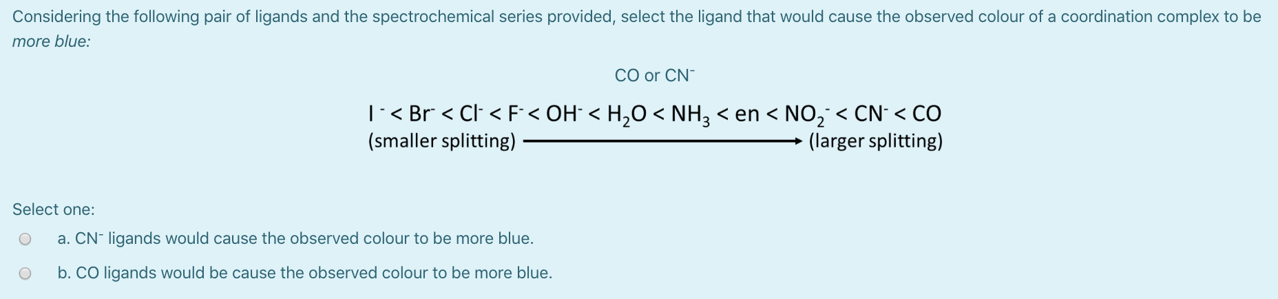 Solved Part a) Part b) For the following pair of complexes | Chegg.com