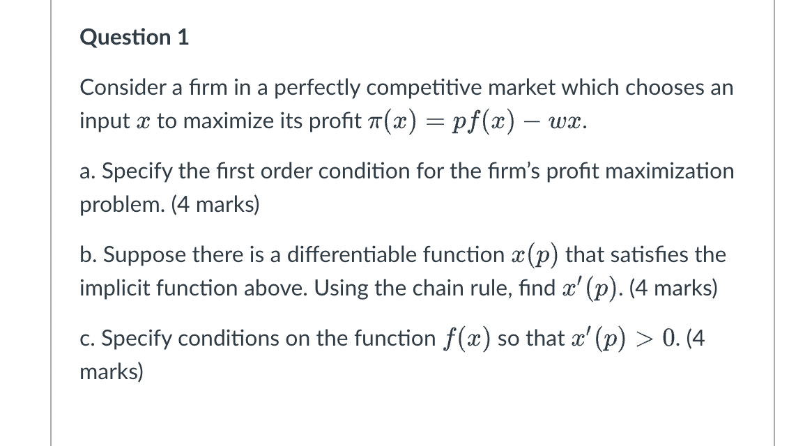 Solved Consider a firm in a perfectly competitive market | Chegg.com