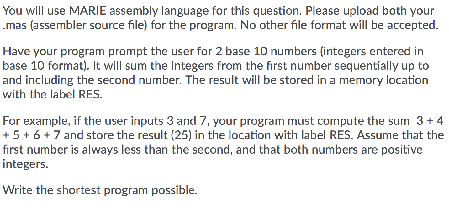 Solved You will use MARIE assembly language for this | Chegg.com