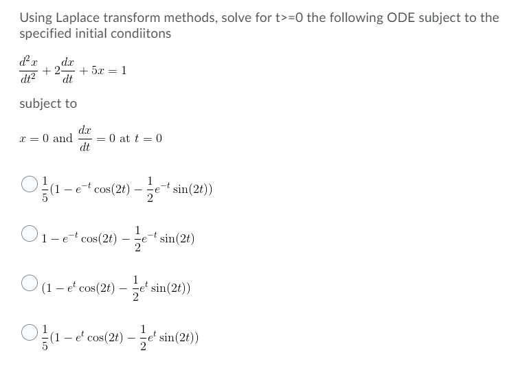 Solved Using Laplace transform methods, solve for t>=0 the | Chegg.com