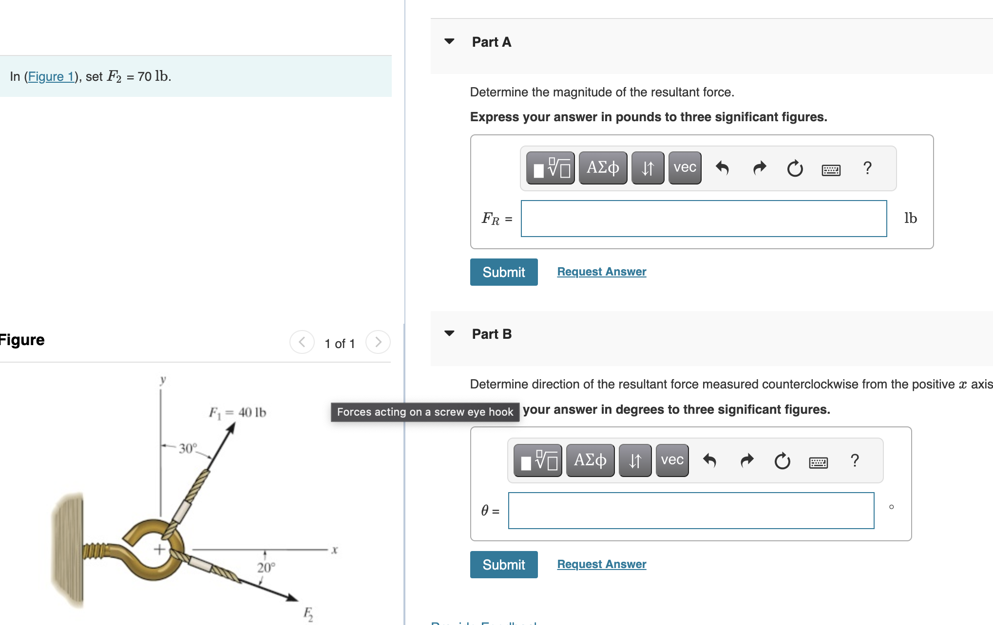 Solved In (Figure 1), set F2=70lb. Figure Determine the | Chegg.com