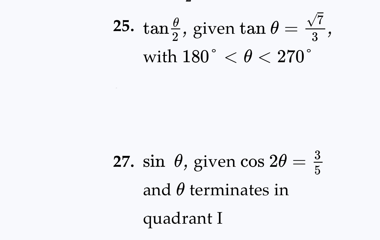 Solved 25. tan2θ, given tanθ=37, with 180∘