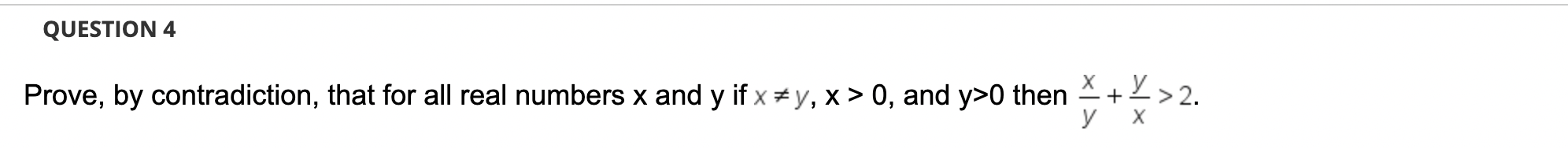 Solved Prove, by contradiction, that for all real numbers x | Chegg.com