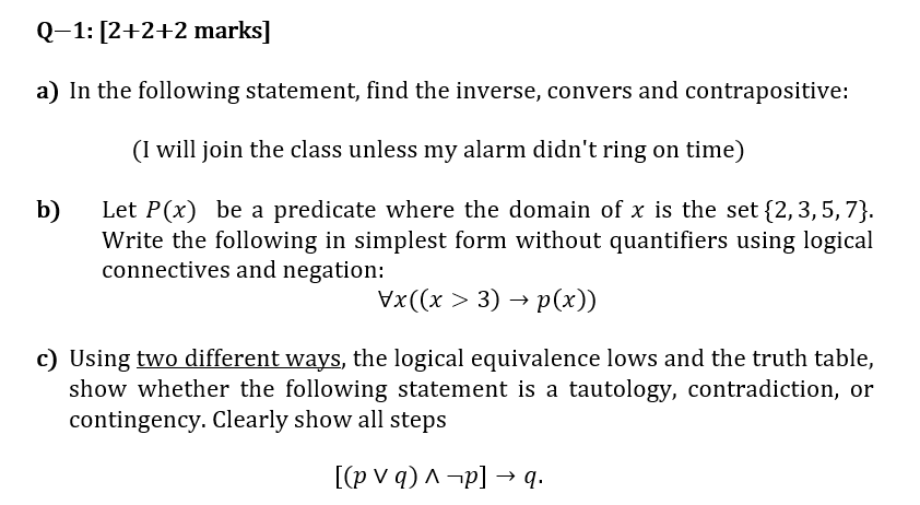 Solved (I will join the class unless my alarm didn't ring on | Chegg.com