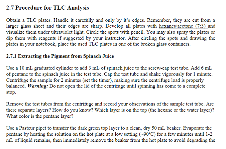 Solved 2.7 Procedure for TLC Analysis Obtain a TLC plates. | Chegg.com