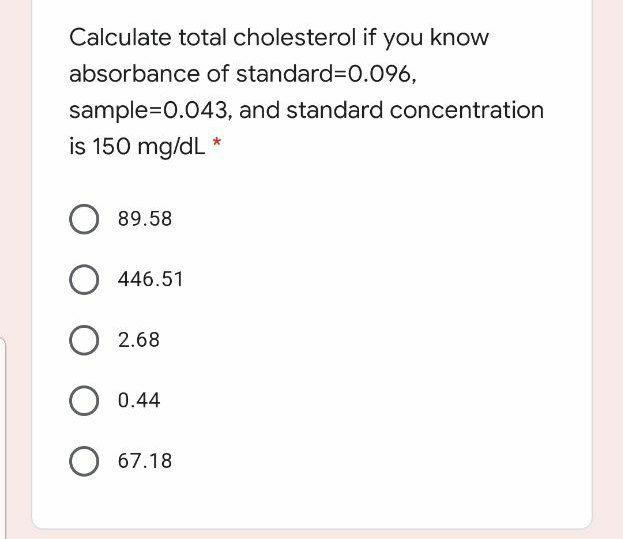 Solved Calculate total cholesterol if you know absorbance of | Chegg.com