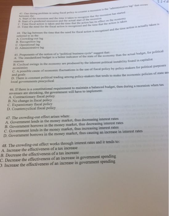 Solved One timing problem in using fiscal policy to counter | Chegg.com