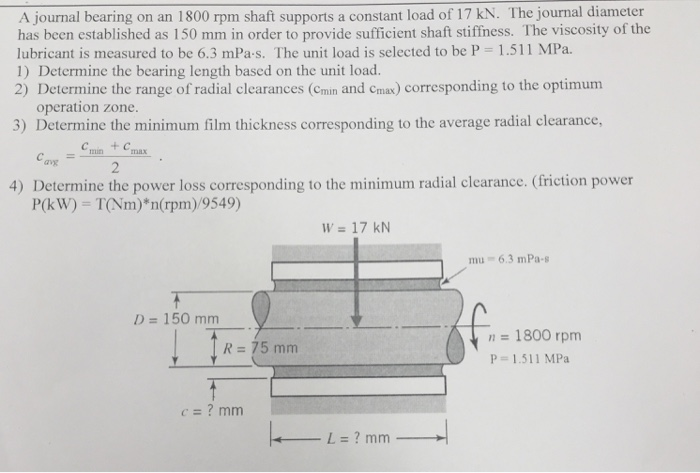 Solved A journal bearing on an 1800 rpm shaft supports a | Chegg.com