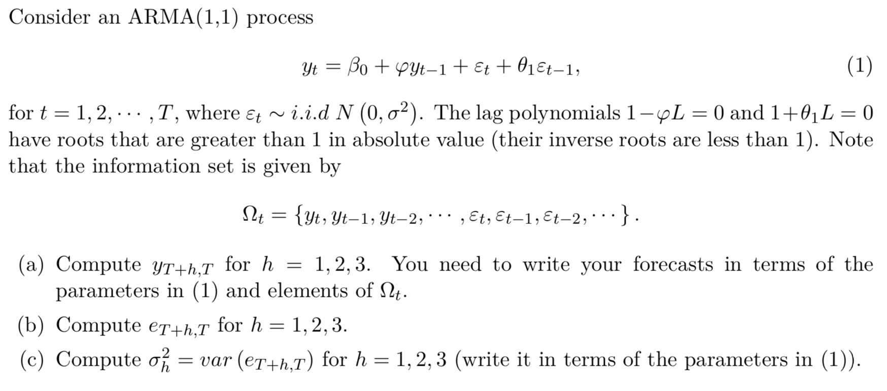 Consider an ARMA(1,1) process Yt = Bo + wyt-1 + Et + | Chegg.com