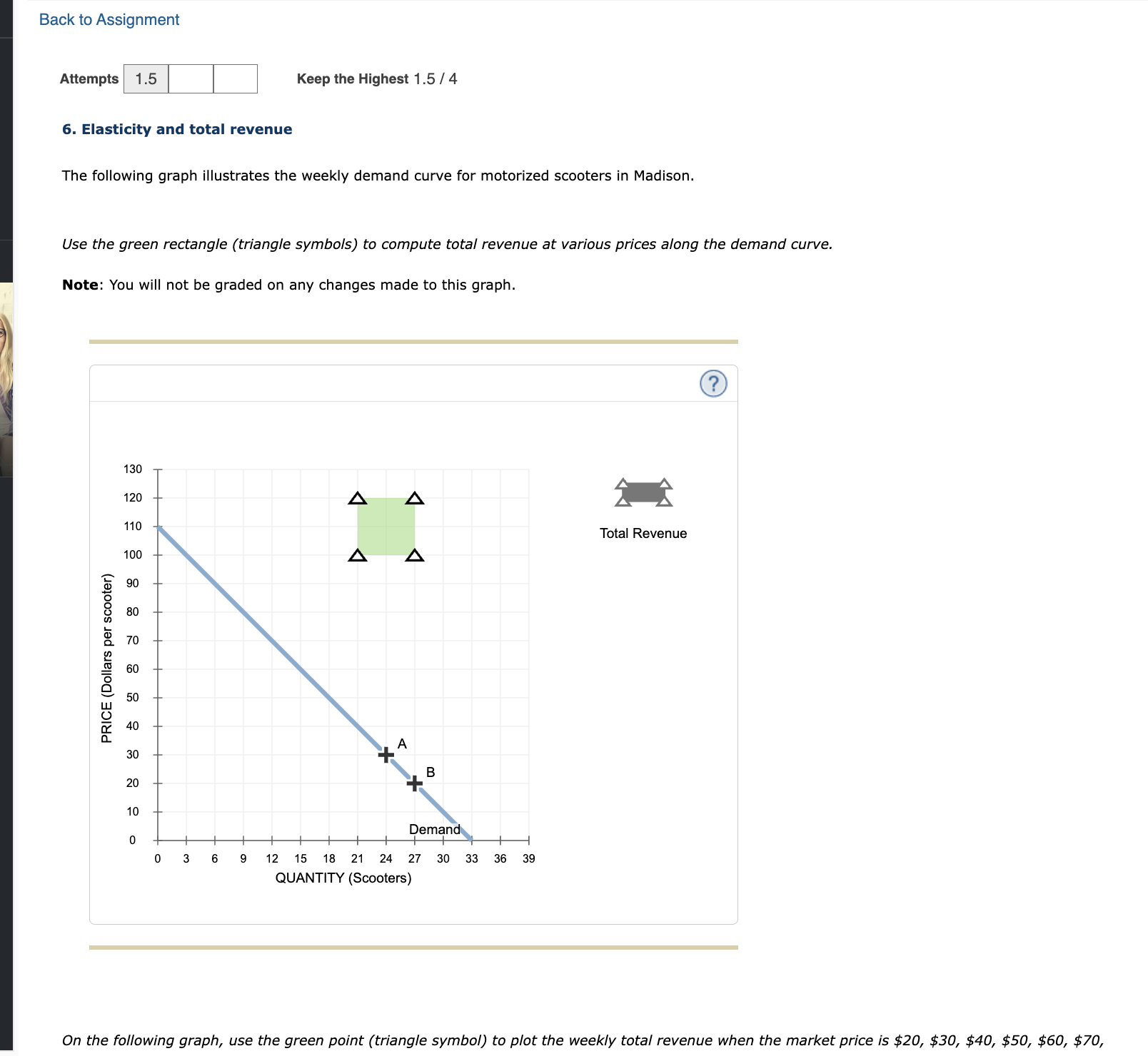 Solved On the following graph, use the green point (triangle | Chegg.com