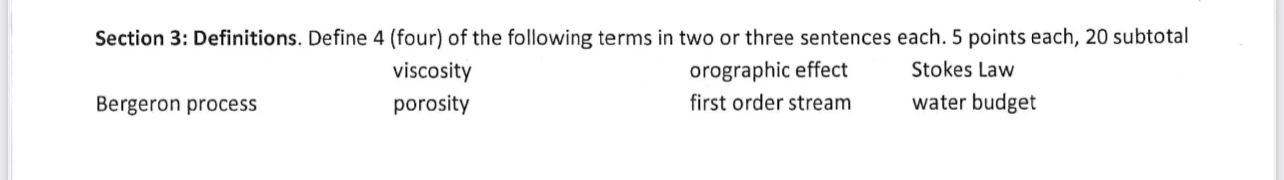 Solved Section 3: Definitions. Define 4 (four) of the | Chegg.com