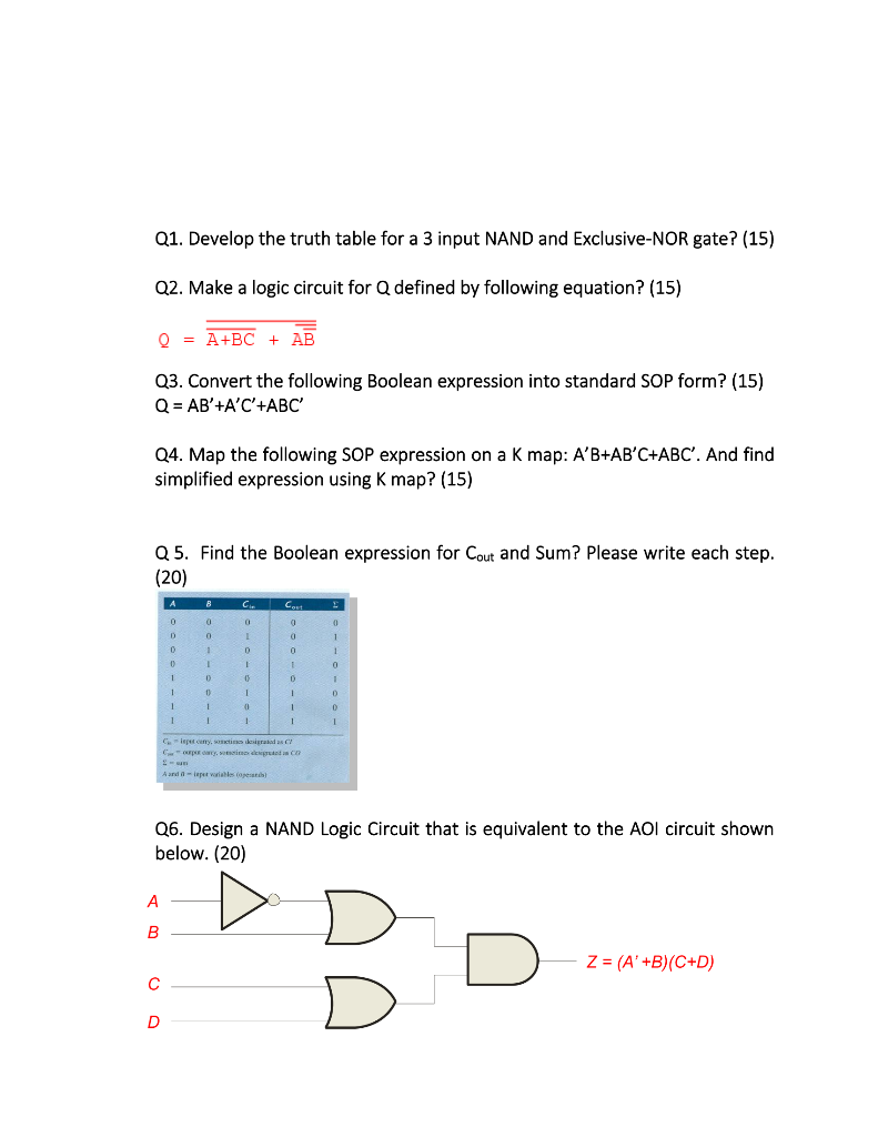 Solved Q1. Develop the truth table for a 3 input NAND and | Chegg.com