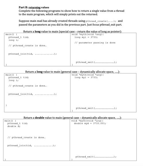Part B: returning values Complete the following | Chegg.com