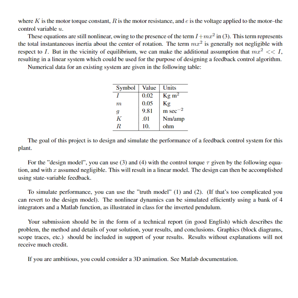 Solved Ball on Beam (BoB) Project Description of System The | Chegg.com
