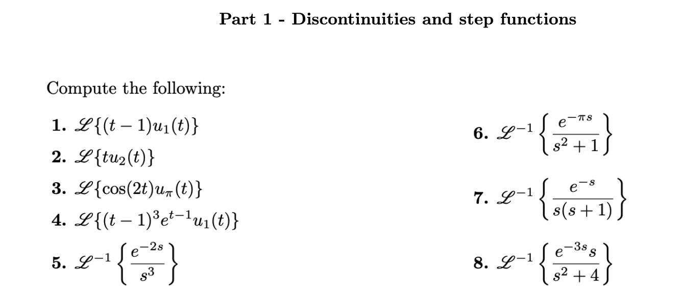 Solved Part 1 - Discontinuities and step functions Compute | Chegg.com