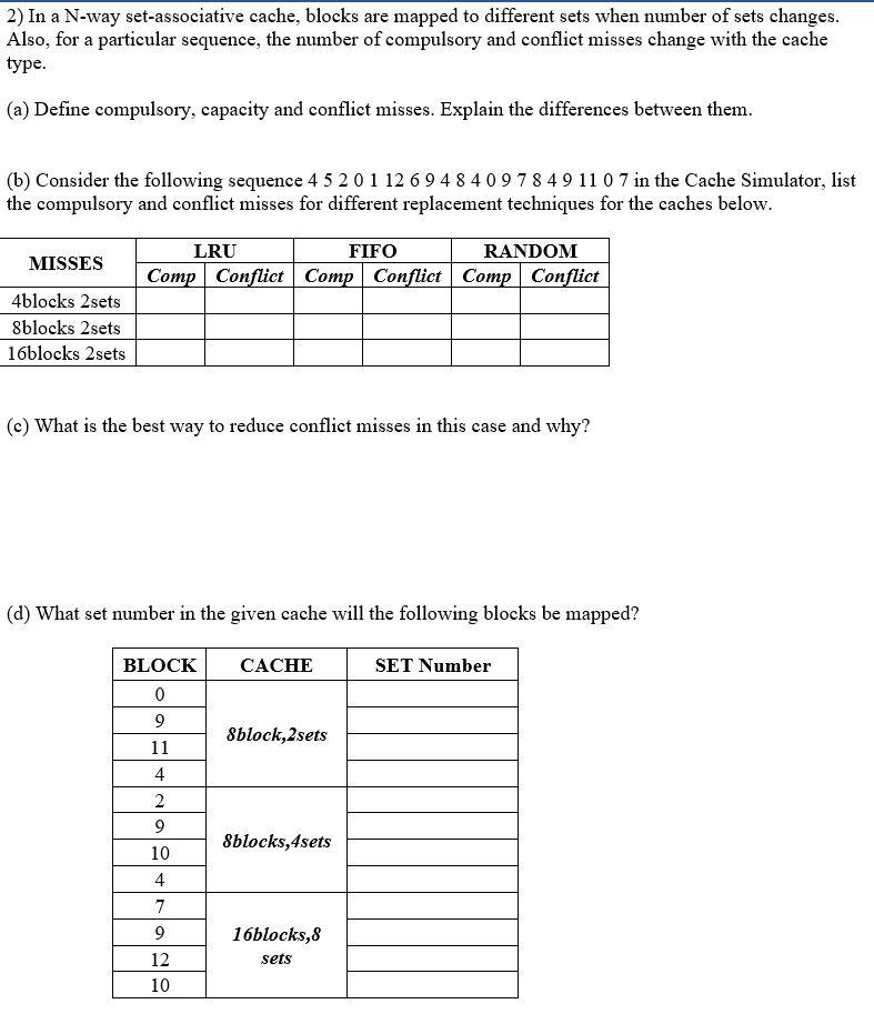 Computer Architecture Assignment: Cache Cache | Chegg.com