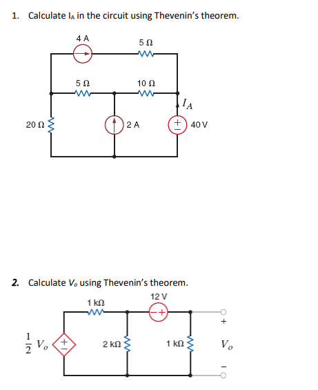 Solved Calculate IA in ﻿the circuit using Thevenin's | Chegg.com