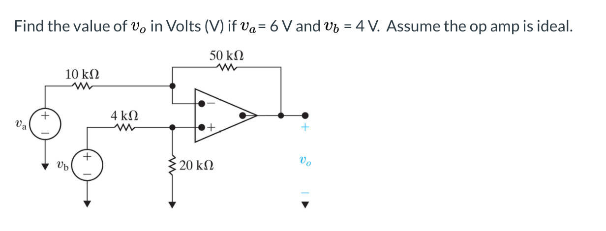 Solved Find the value of v, in Volts (V) if Va= 6 V and Vb = | Chegg.com