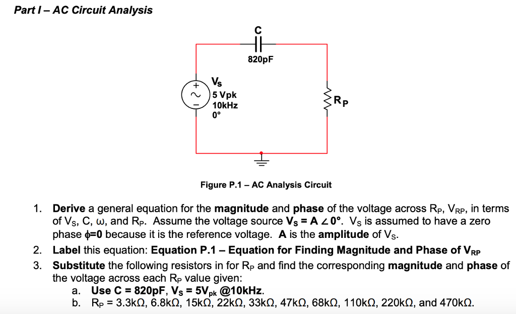 Solved Part - AC Circuit Analysis 820pF 10kHz 0° Figure P.1 | Chegg.com