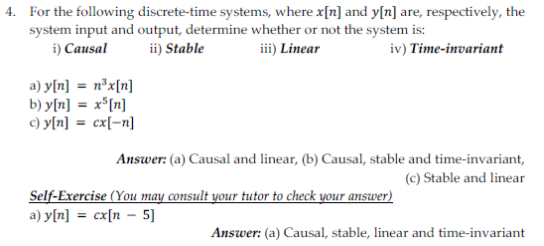 Solved 4. For the following discrete-time systems, where | Chegg.com